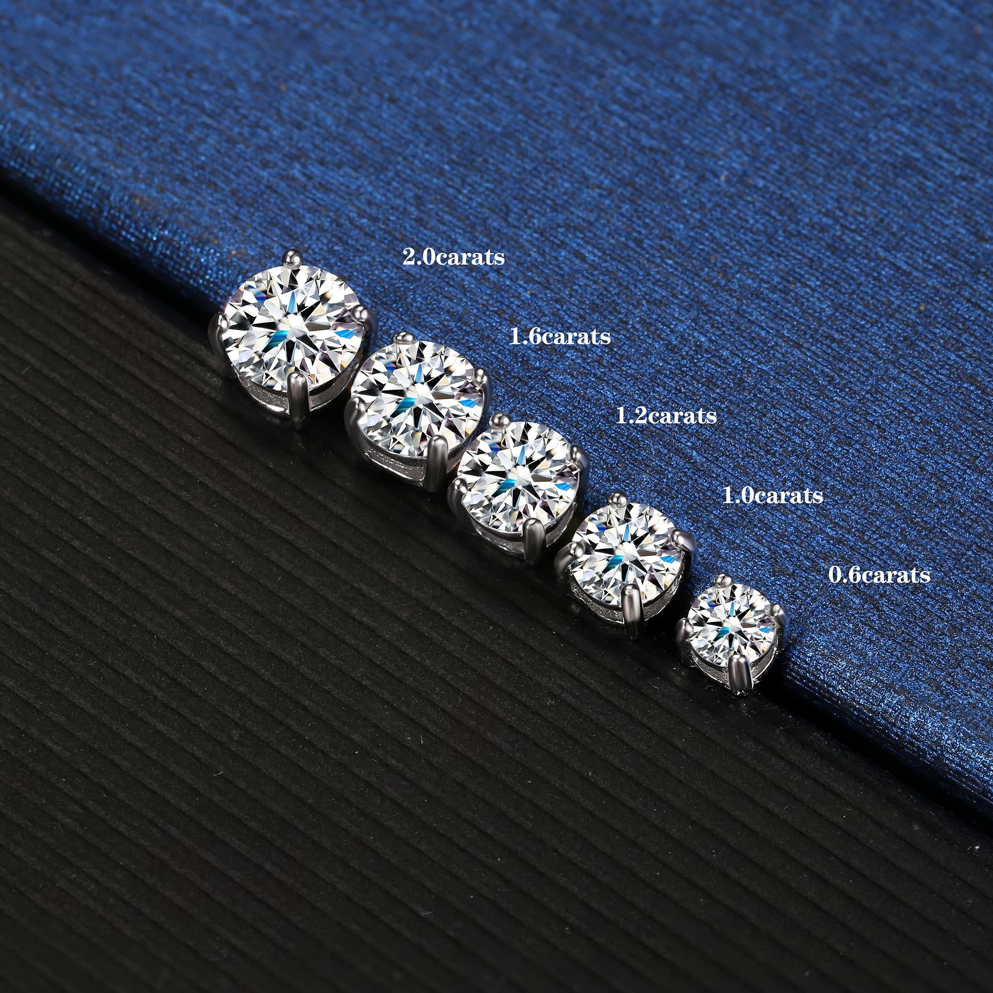 GEMQUEEN Moissanite Stud Earrings Brilliant Round Cut D Color VVS1 Clarity Lab Created Diamond Earrings 18K White Gold Plated Hypoallergenic Sterling Silver Moissanite Stud Earrings with Silicone Back