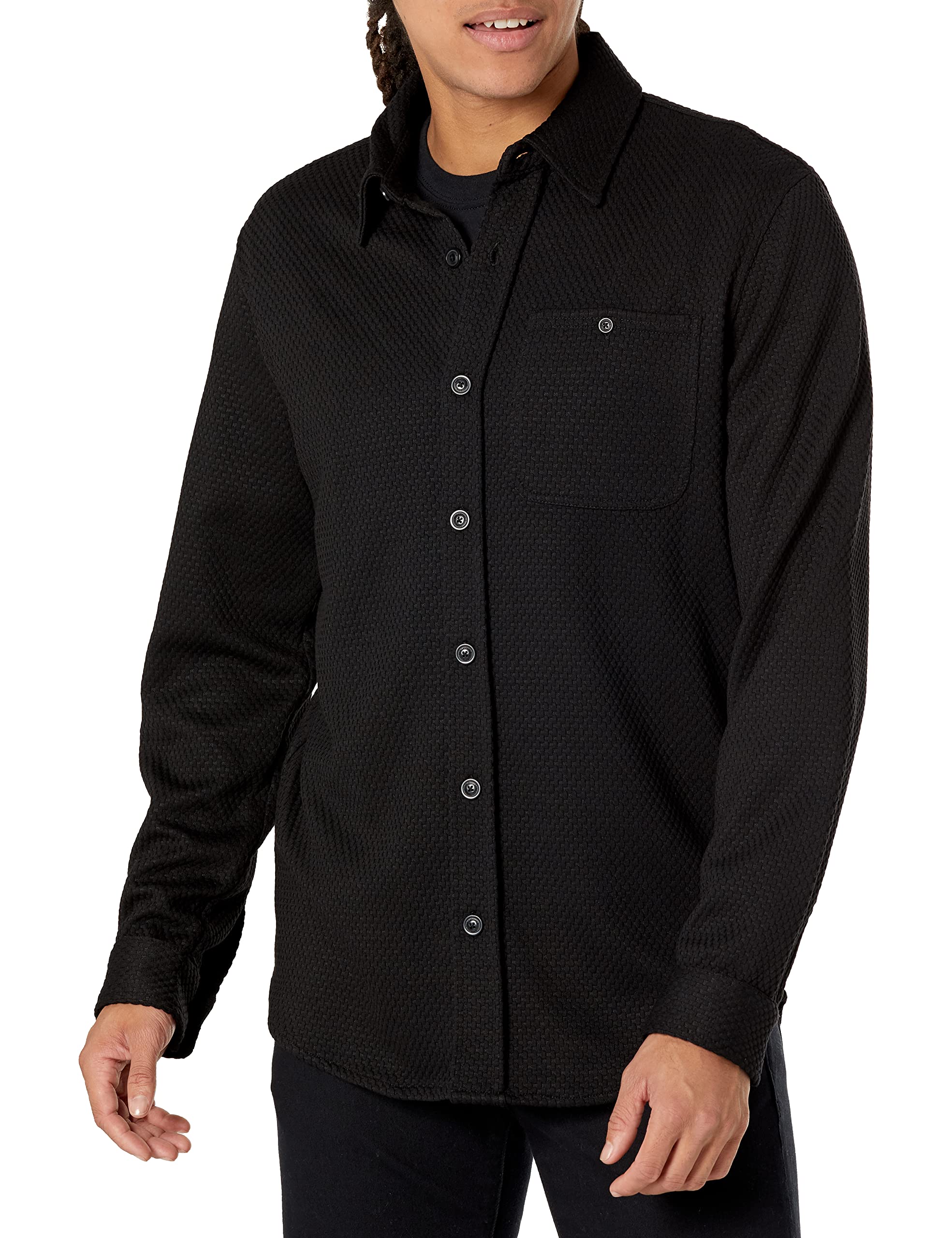 Karl Lagerfeld Paris Men's Heavy Jacquard Knit Long Sleeve Shirt, Black, X-Large