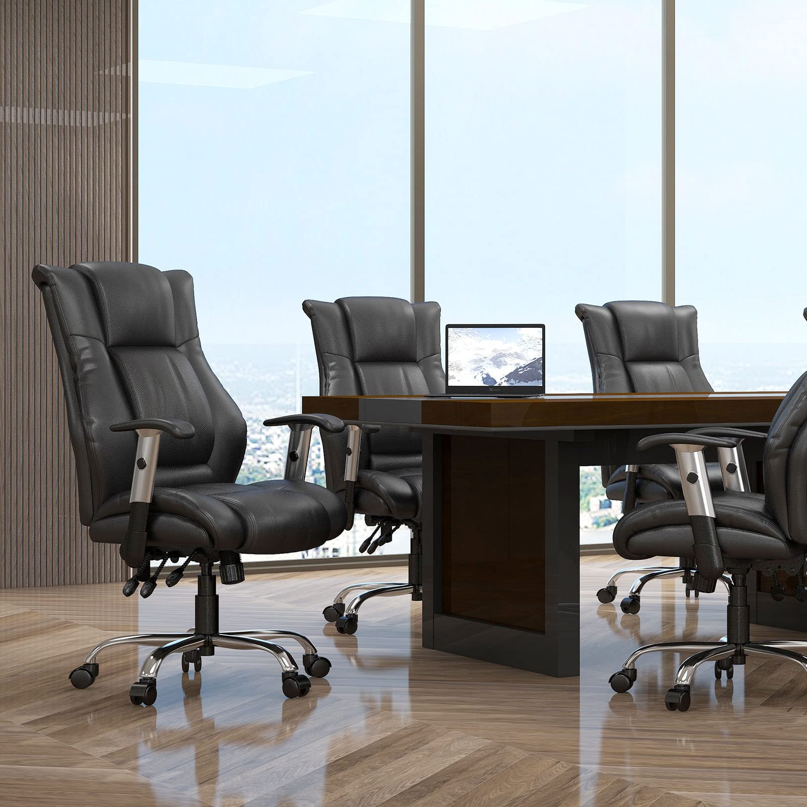 HOMEFLA Office Executive Ergonomic Computer PU Leather High Back Desk Swivel Comfortable Rolling Chair with Adjustable Armrests, Black