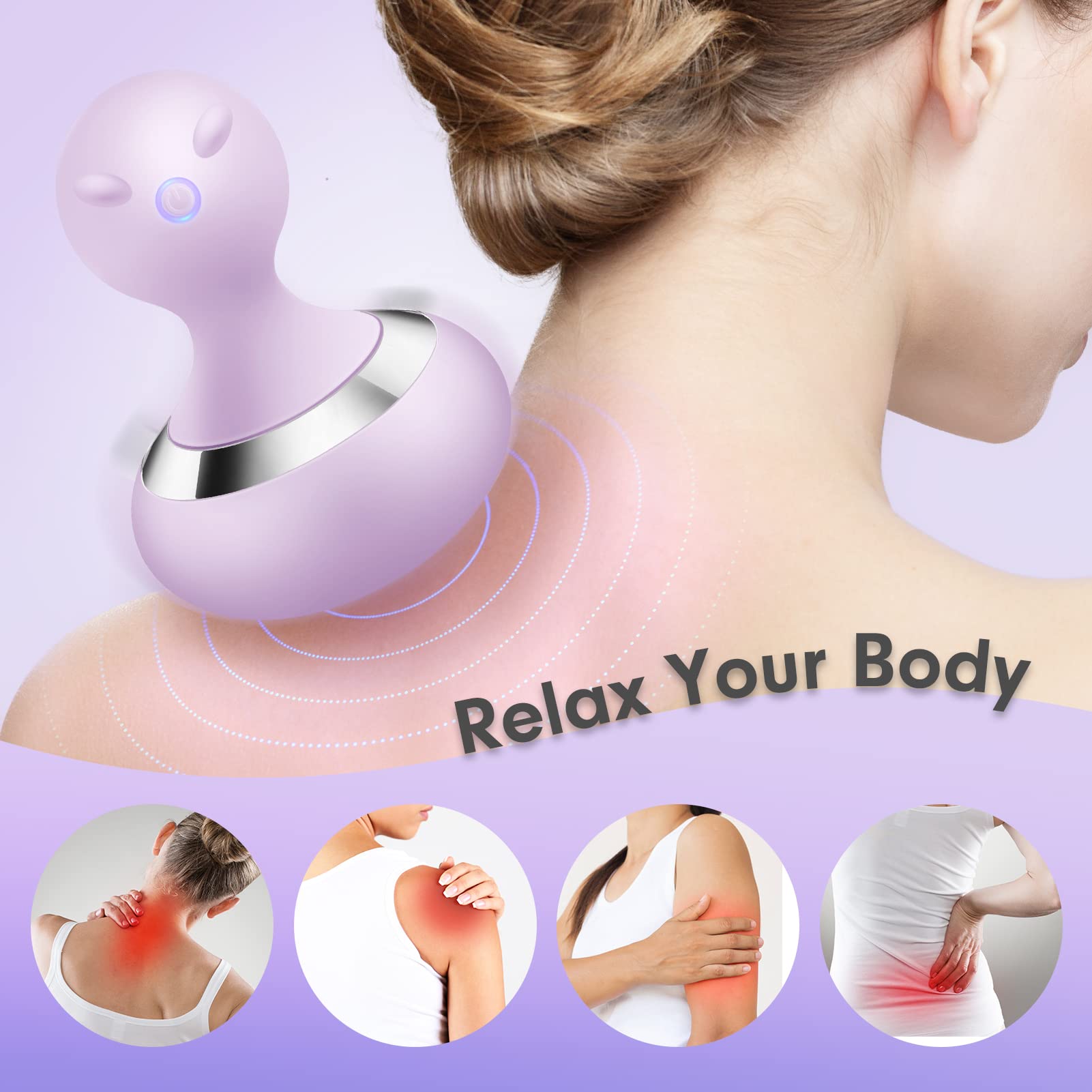 JOYAKA Cordless Electric Massager with 10 Powerful Vibrations, Rechargeable Handheld Neck Mini Massager, Purple