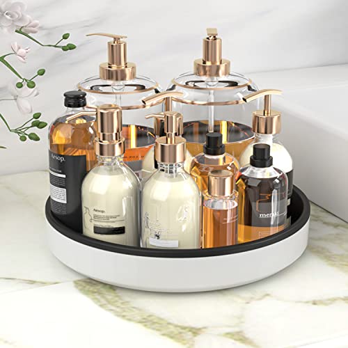 SUPPHOUS 12 Inch Non-Skid Lazy Susan Organizer, 360 Degree Sturdy Lazy Susan Turntable for Cabinet,Table, Fridge, Countertop, Dining Table,Under Sink Organizing, Spice Rack (Black White)