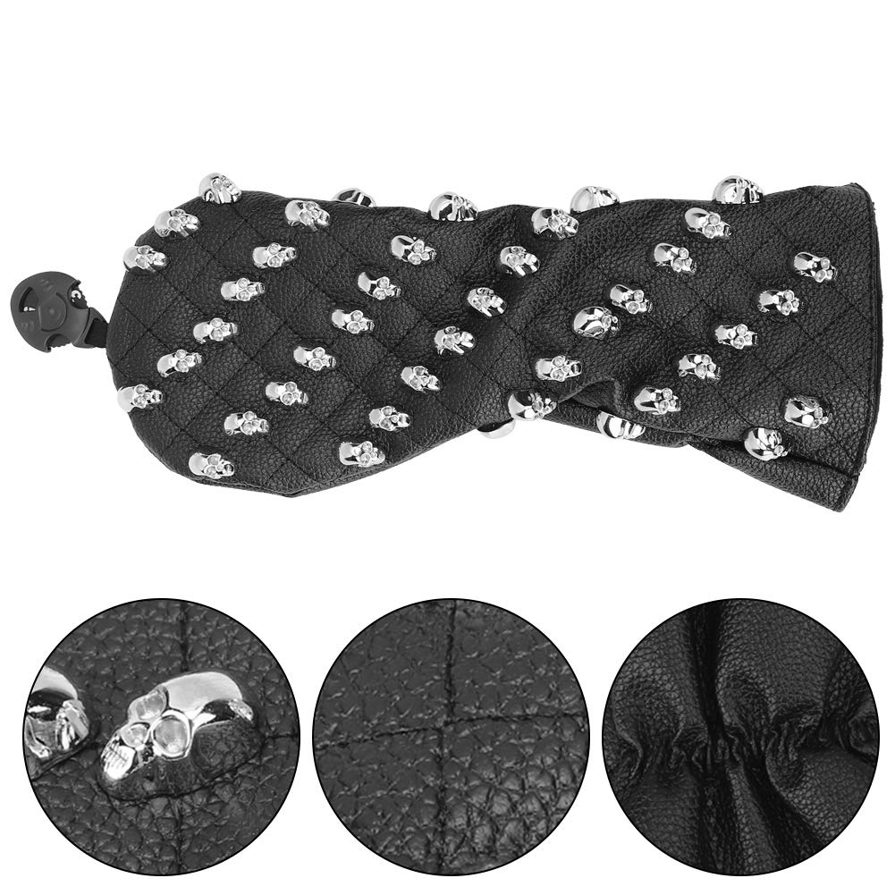 Golf Head Cover,Keenso Golf PU Skull Wooden Club Head Protector Cover Headcover Protector Accessory Black(M)