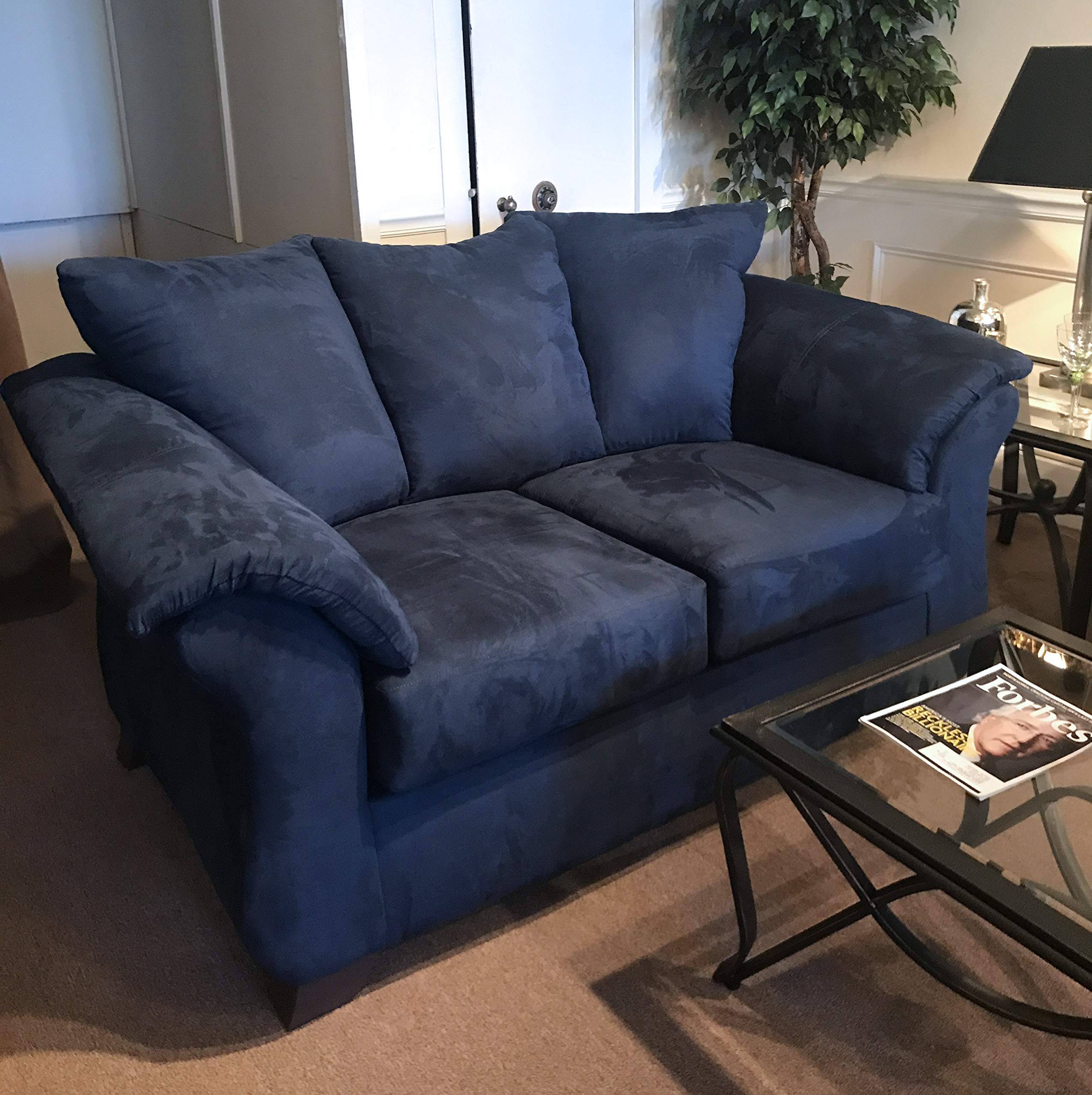 Roundhill Furniture Aruca Navy Blue Microfiber Pillow Back Love Seats,