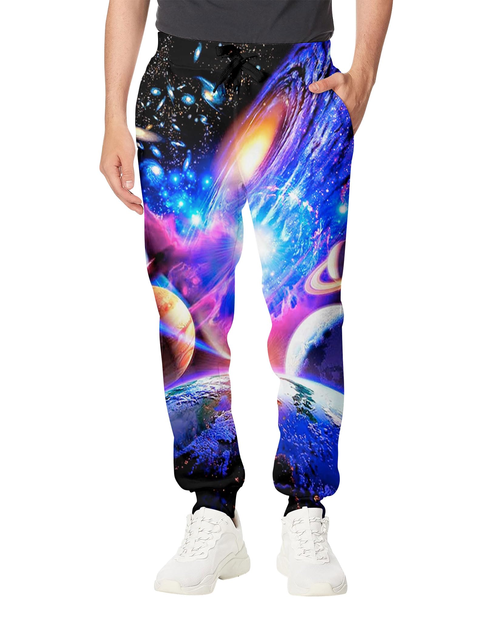 Goodstoworld Cool Galaxy Graphic Sweatpants Men Women 3D Joggers Funny Pants Men Rave Clothes Jogging Trousers with Drawstring Pockets XL