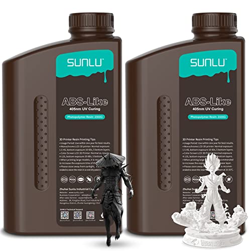 SUNLU 2 KG*2 Bottles ABS-Like 3D Printer Resin, 405nm UV Curing Photopolymer Rapid 3D Resin for 4K 8K LCD/DLP/SLA 3D Printers, Non-Brittle & High Precision & Low Shrinkage, 2000g*2, Black& White