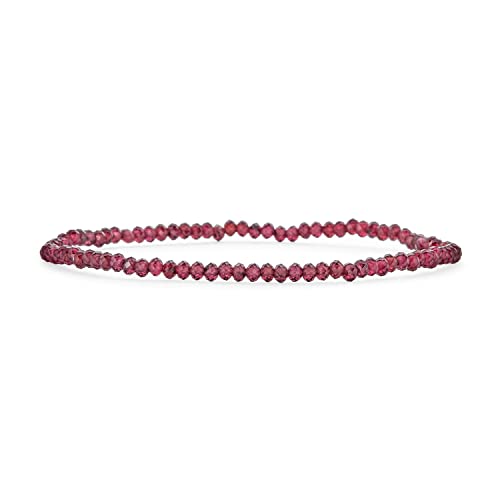 Mini Dainty Tiny Petite Seed Caviar Bead Stacking Round Faceted Genuine Natural Gemstone Red Garnet Ball Stackable Strand Stretch Bracelet For Women Teen Adjustable