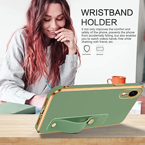 VENINGO iPhone XR Case, Phone Cases for iPhone XR,Slim Fit Soft TPU Rubber with Adjustable Wristband Kickstand Scratch Resistant Shockproof Protective Cover for Apple iPhone XR 6.1 Inch, Matcha Green