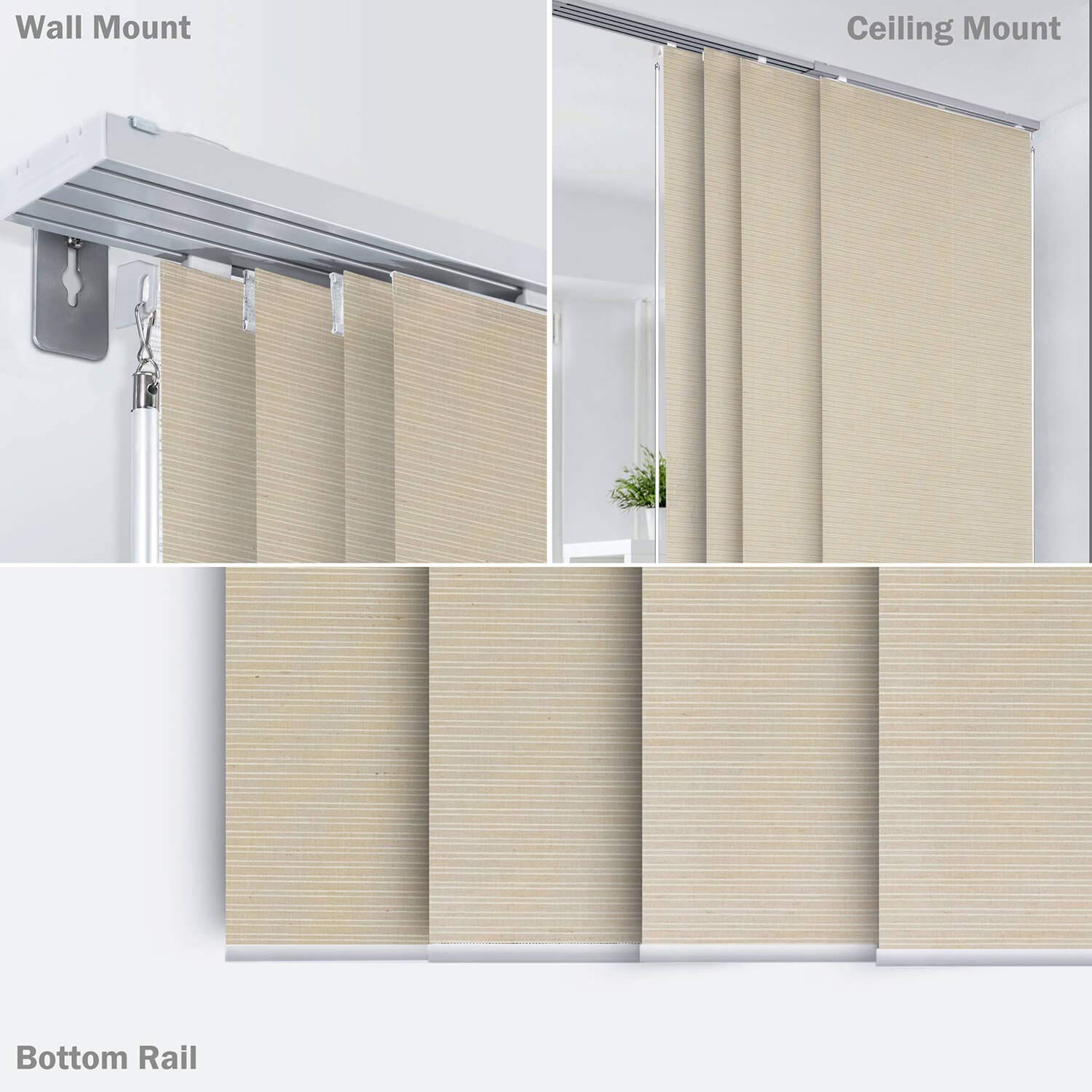GoDear Design Adjustable Panel Track Sliding Glass Door Blinds 45.8"- 86" W x 96" H, Extendable Vertical Blinds for Patio Doors and Large Winodws, See-Through Trimmable Jute Fabric, Semi-Privacy, Yoga