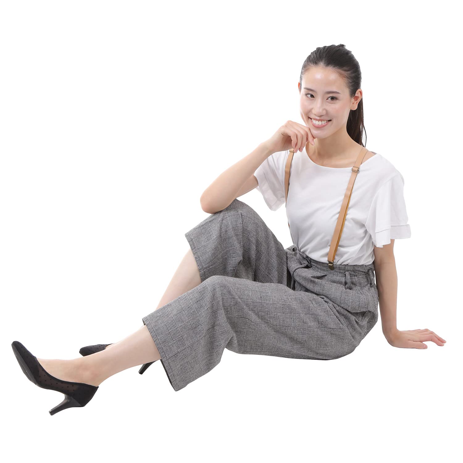 haoa Leather suspenders Y 0.59inchi Unisex, Double clip on the back side (Black)