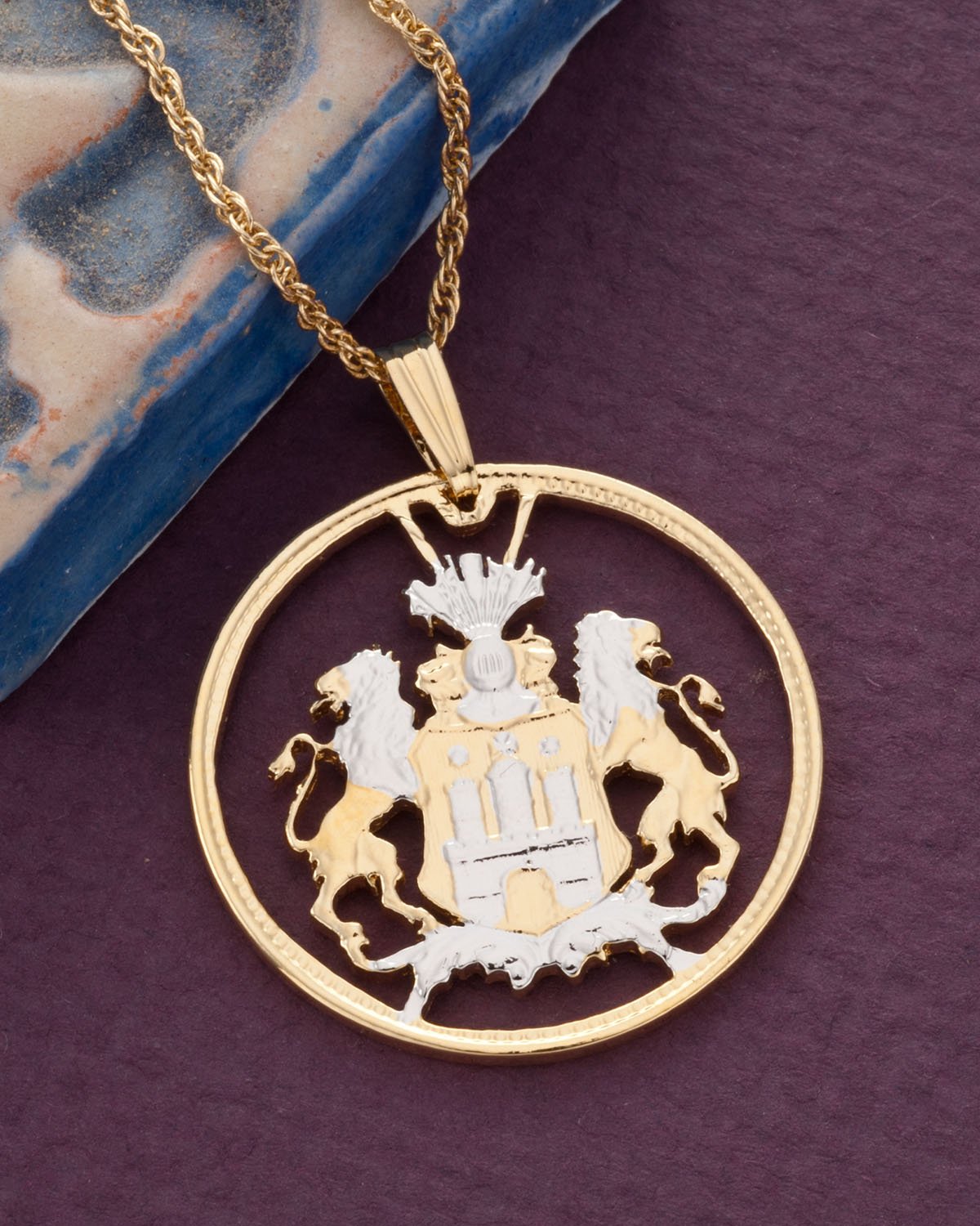 Germany Pendant & Necklace, German Two Marks Cut Coin