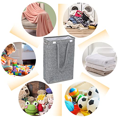 TEAYINGDE slim Laundry Basket with Lid, Tall Thin Laundry Hamper with Handles, Waterproof Lining Narrow Dirty Clothes Hamper for Bathroom Bedroom Dorm Organization Storage, 45L Grey