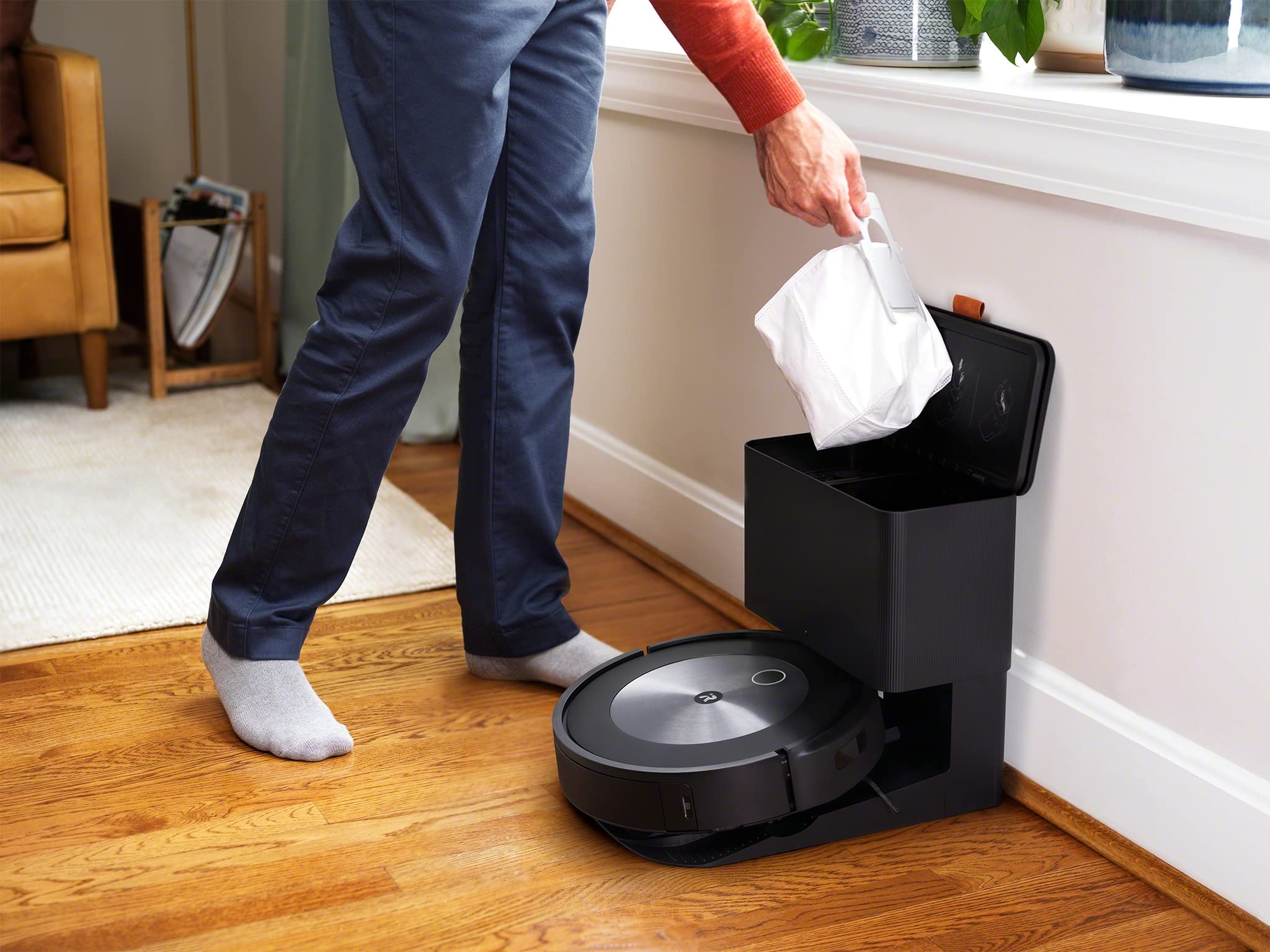 iRobot j7+ (j7 Plus) 7550 Self-Emptying Robot Vacuum Cleaner Bundle - Identifies and Avoids Obstacles Like Pet Waste & Cords, Smart Mapping (+2 AllergenLock Dirt Disposal Bags)