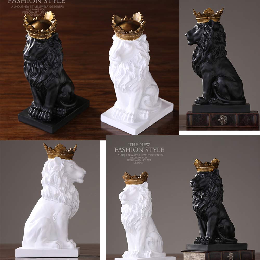 H&W 15''H Crown Lion King Statue, Nordic Style Home and Study Decoration, Collectible Figurines, Best Gift for The Man, White (HH16-D2)