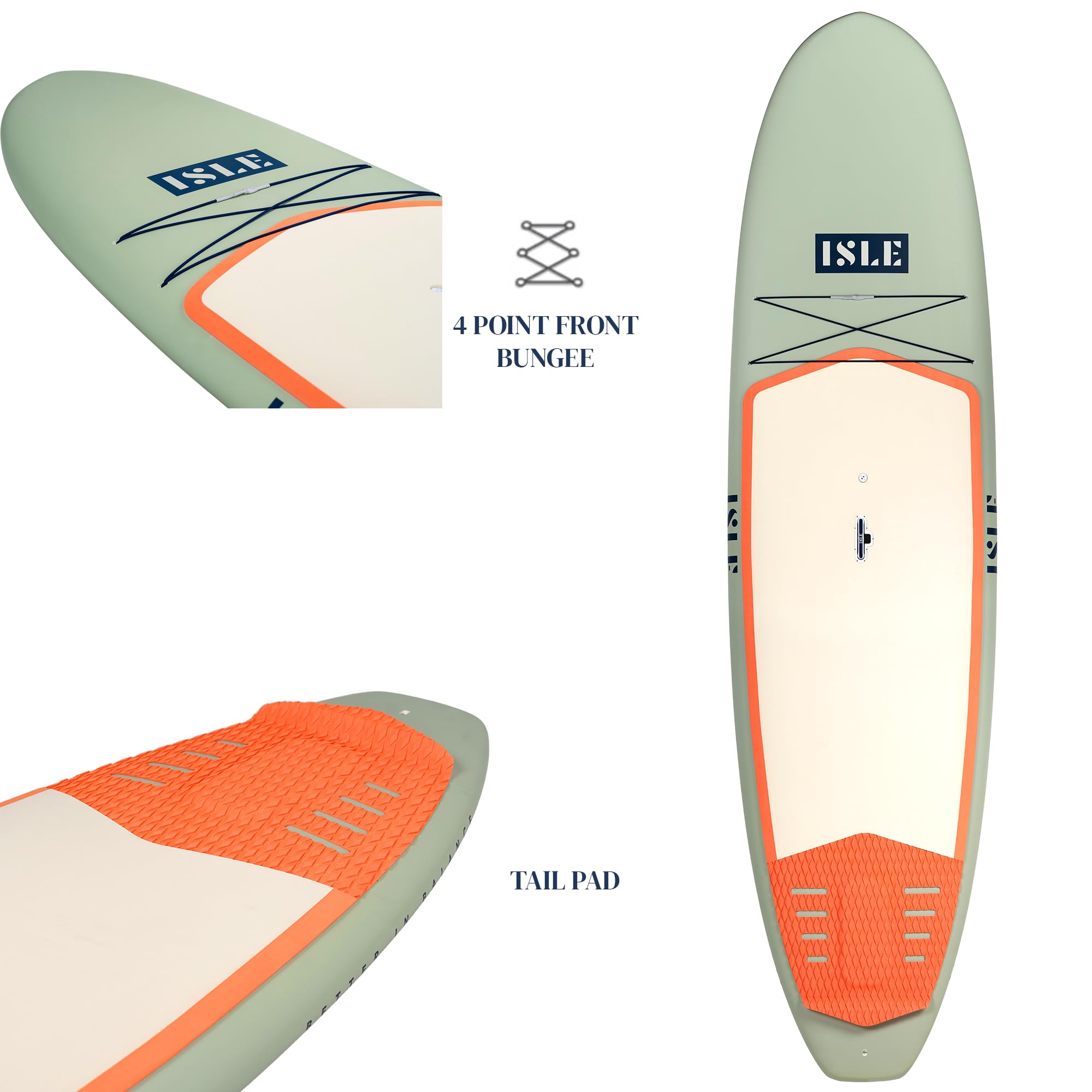 ISLE Versa Rigid Stand Up Paddle Board & SUP Bundle Accessory Pack — Hard Board Lightweight Epoxy SUP — 215 Pound Capacity, 11’2” Long x 33" Wide x 5 3/16” Thick (Seafoam/Peach)