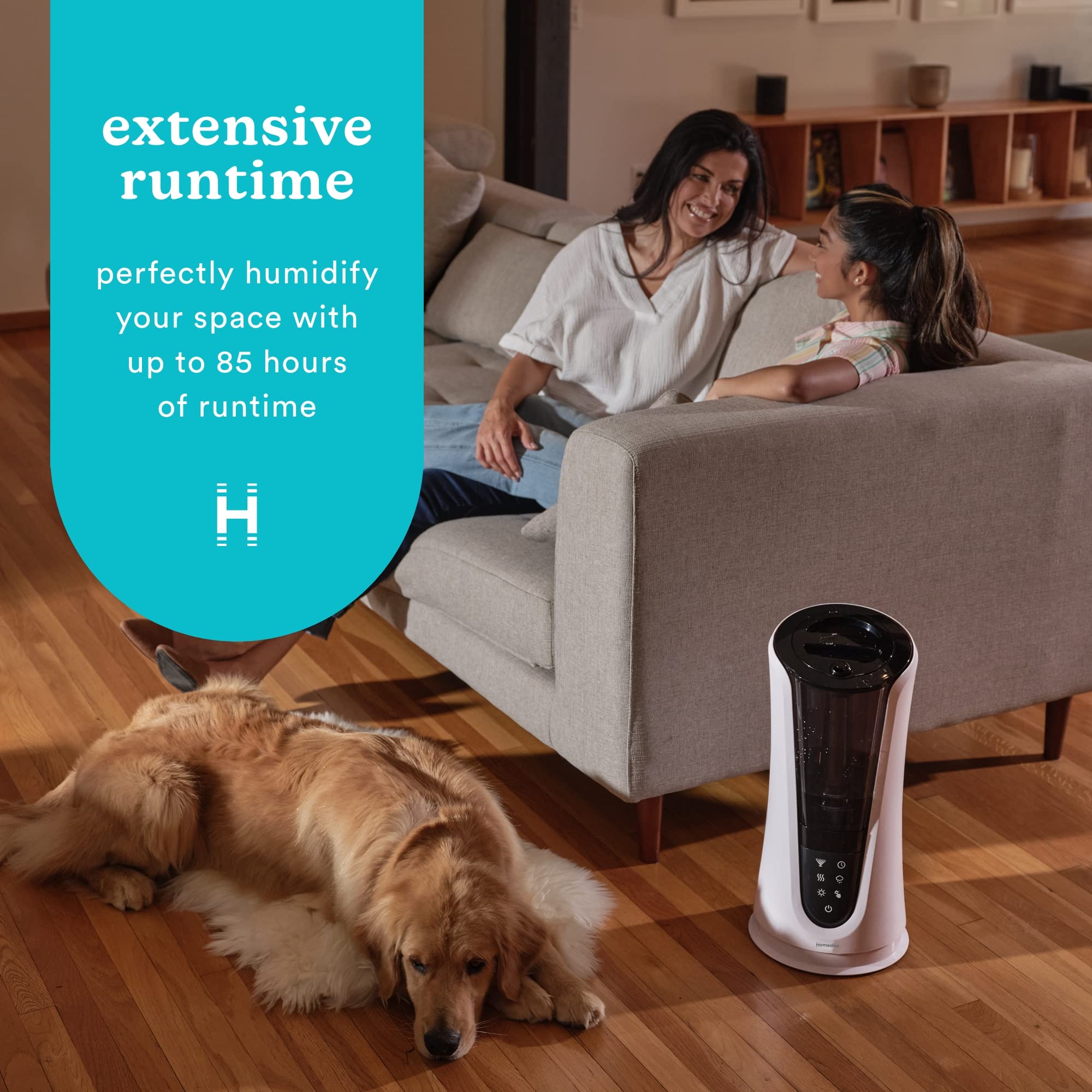 Homedics Ultrasonic Humidifier β Large Deluxe Air Humidifiers for Bedroom, Plants, Office β Cool and Warm Mist Humidifiers, Essential Oil Pads and Built-In Timer, 5 Mist Settings, White and Black
