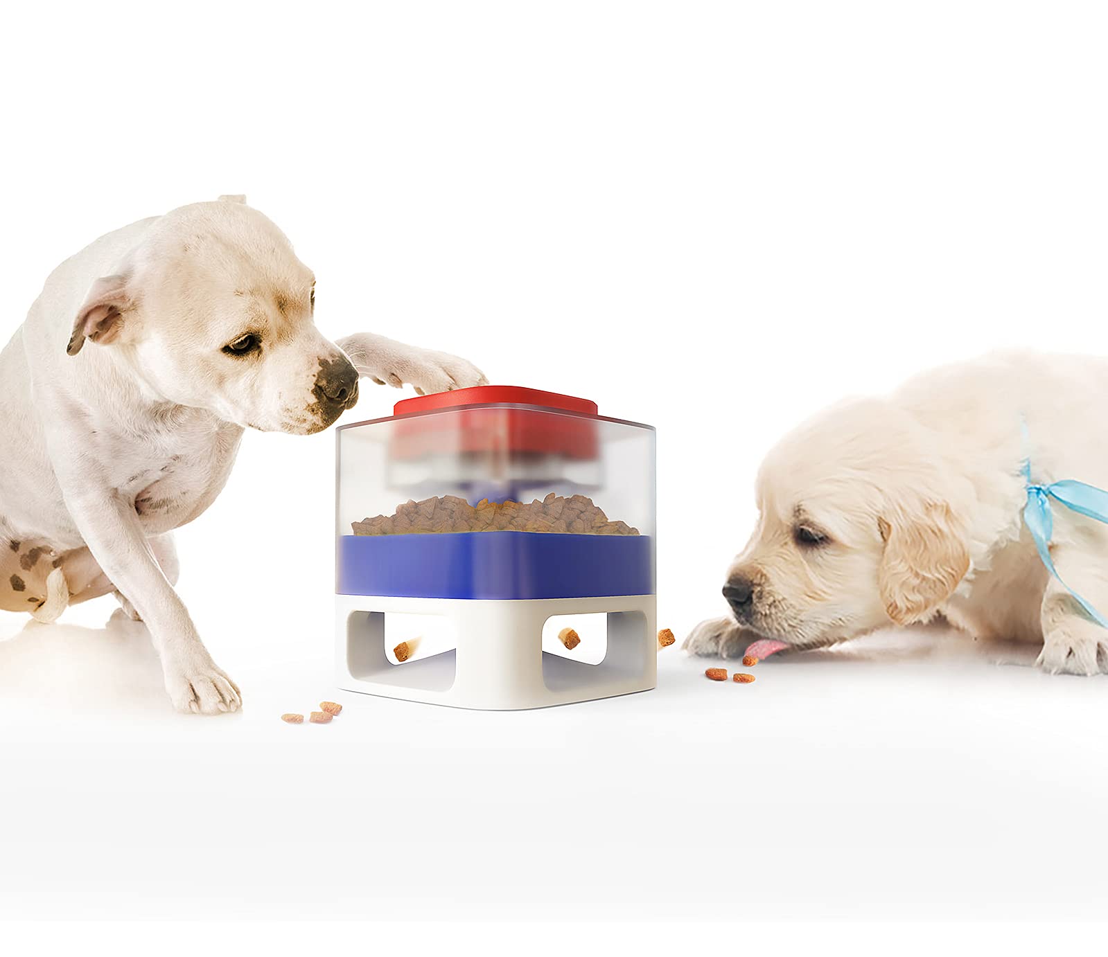 Gesuche Pet Automatic Feeder+Pet Slow Feeder,Interactive Dog Toys,Dog Food Dispenser Interactive Button Trigger Dog Treat Dispensing Toys Fun Feeding for Small Medium and Large Breed (Upper Half)