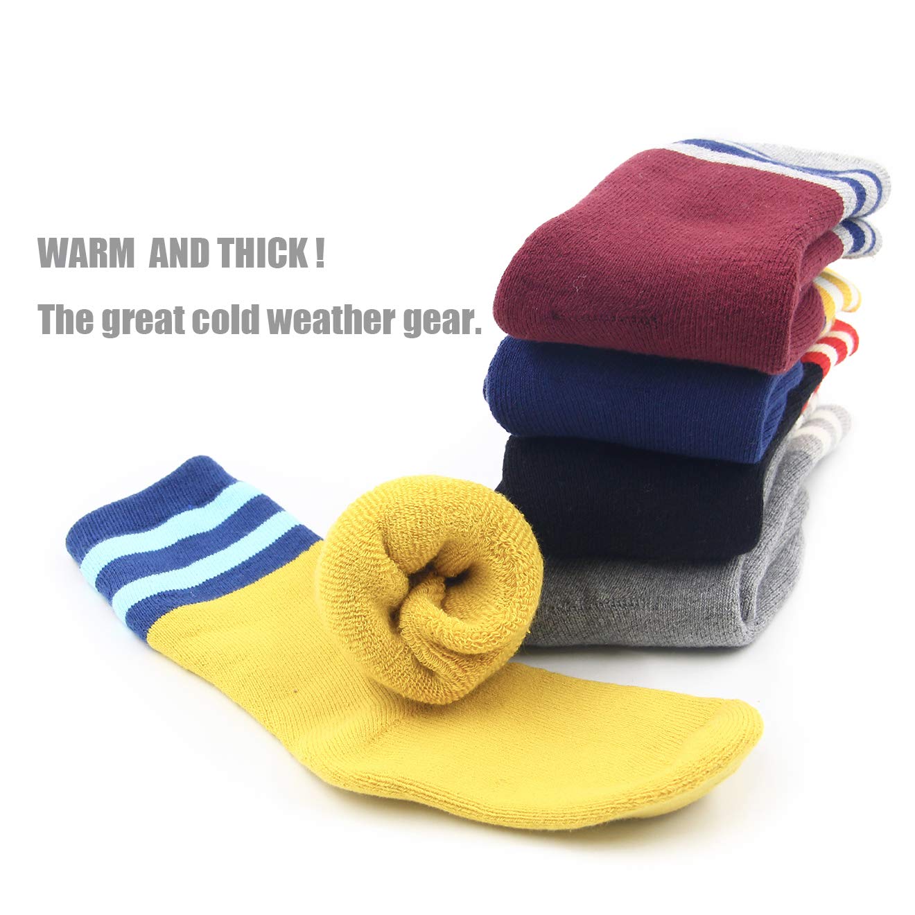 HowJoJo Boys Thick Fleece Socks Kids Winter Warm Thermal Crew Seamless Socks 5 Pack 3T/4T/5T