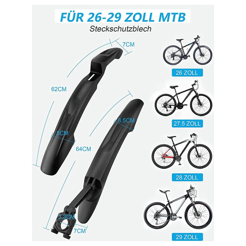 Jteyult Mountain Bike 26-29 Inches Mudguards, Bicycle Front Rear Mudguard,Protection Against Splash Water & Dirt
