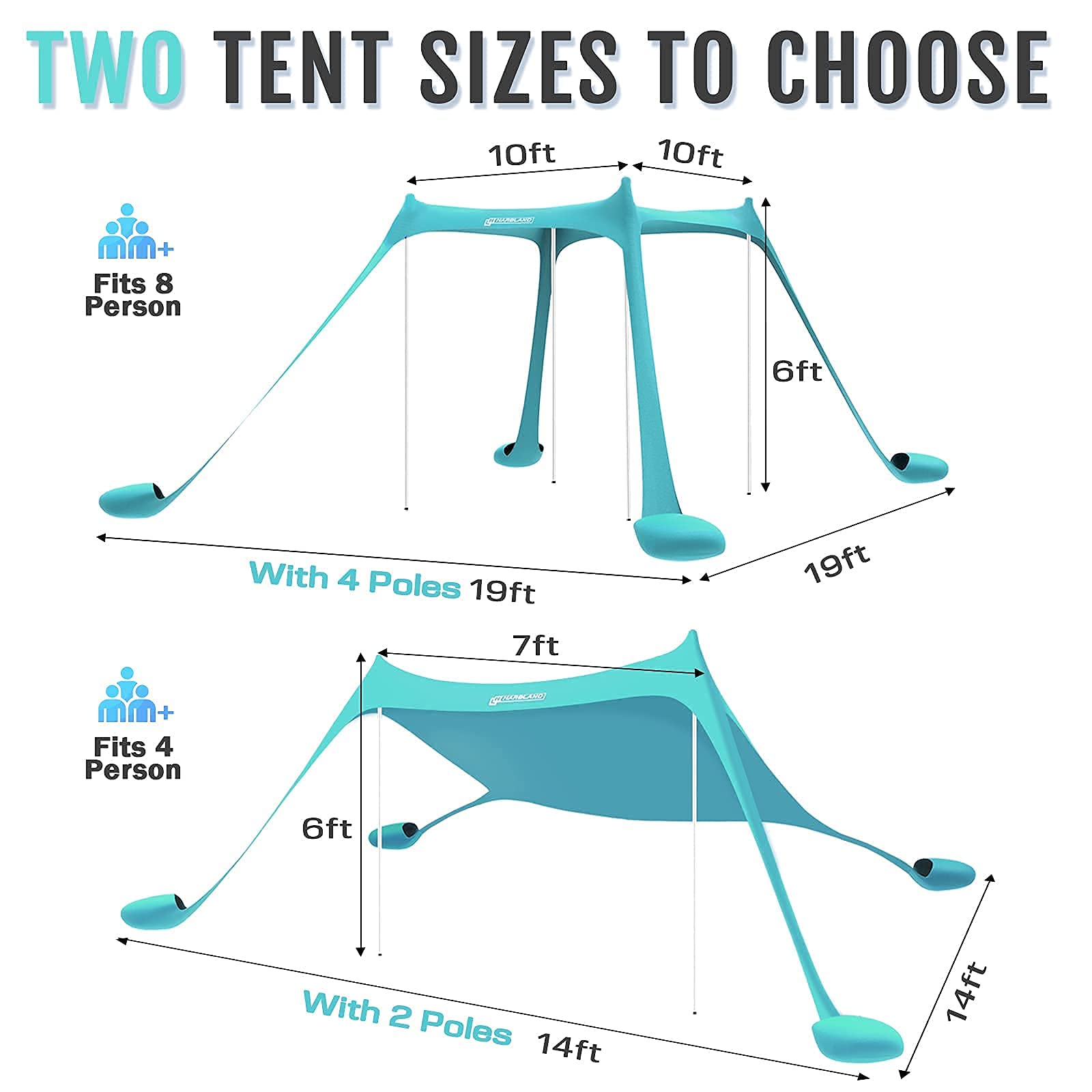 HARBLAND Beach Tent, Portable Beach Canopy UPF50+ with Carry Bag for Outdoors, Backyards, Adults and Babies(7X7 FT, 2 Poles, 2-4 People)