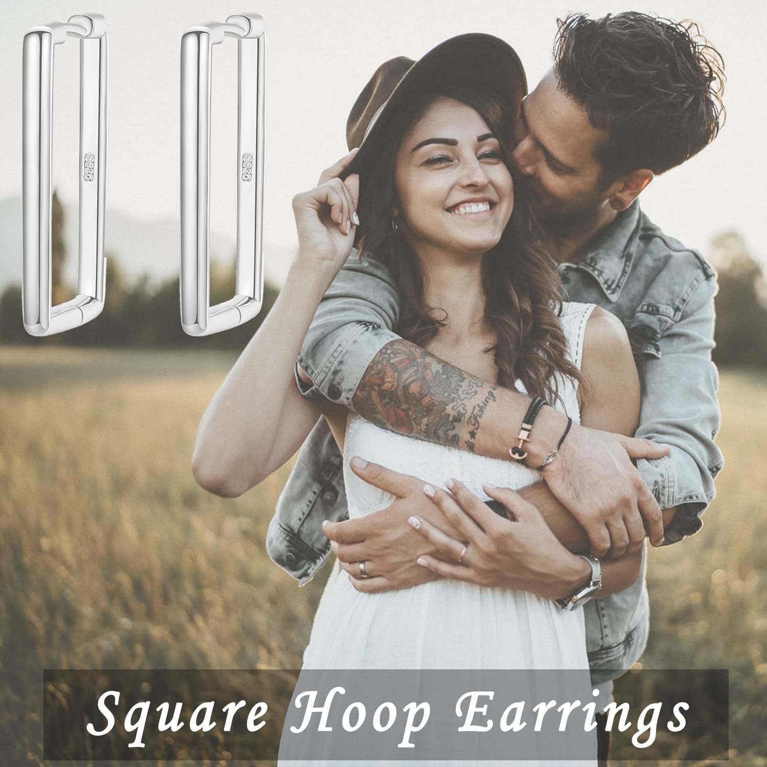 JOERPH Rectangle Hoop Earrings 925 Sterling Silver Square Huggie Hoop Earrings Rectangle Huggie Hoop Jewelry for Women