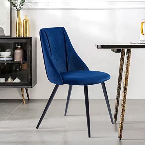 FurnitureR Dining Chairs Set of 2 Modern Upholstered Accent Chairs with Soft Seat/Metal Legs Kitchen Side Chairs for Kitchen Dining Room Waiting Reception Room, Velvet, Blue