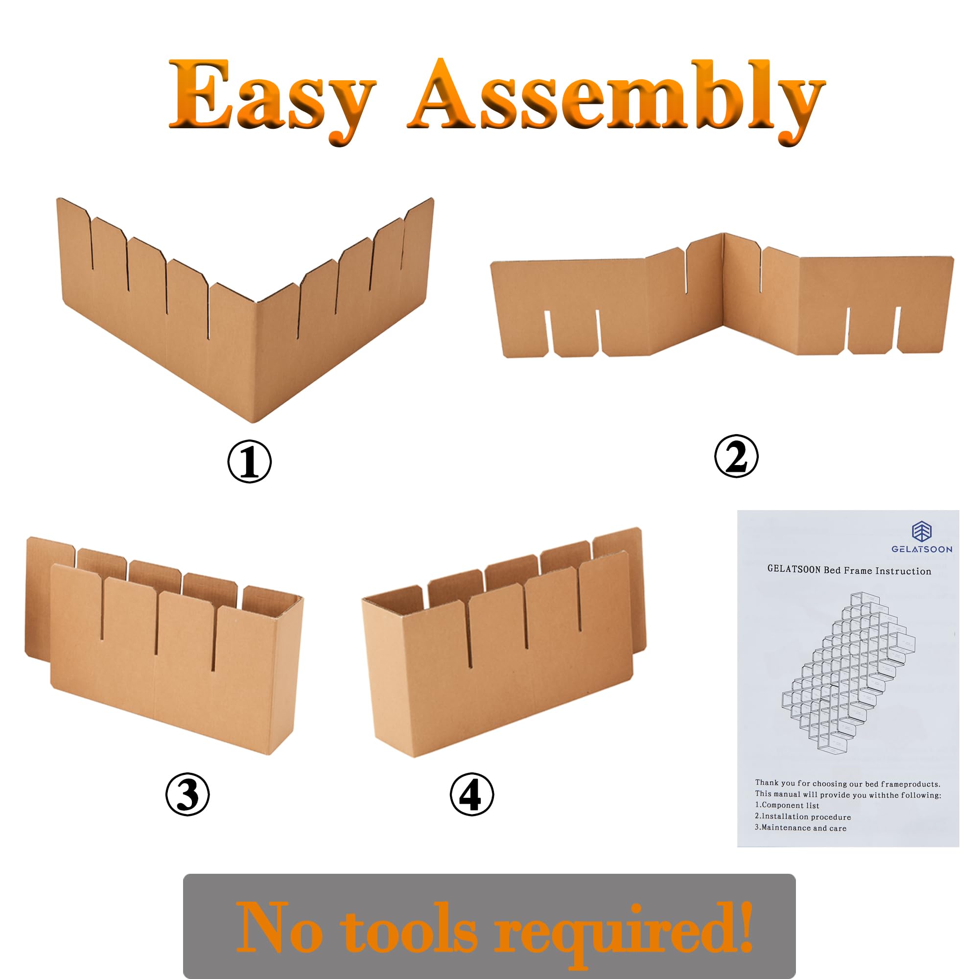 GELATSOON 13-Inch Foldable Corrugated Paper Bed Frame/High Strength Support/Easy Assembly/Recyclable/Adjustable Size/Twin XL