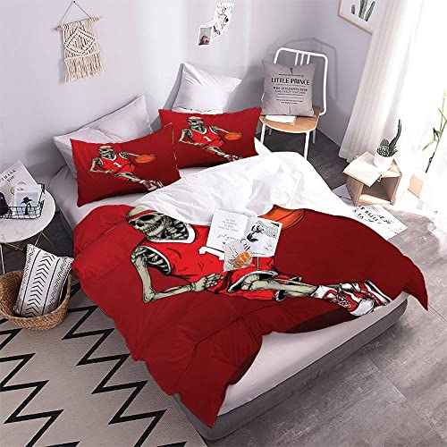 Quilt Cover Twin Size Skeleton 3D Bedding Sets Basketball Duvet Cover Breathable Hypoallergenic Stain Wrinkle Resistant Microfiber with Zipper Closure,beding Set with 2 Pillowcase