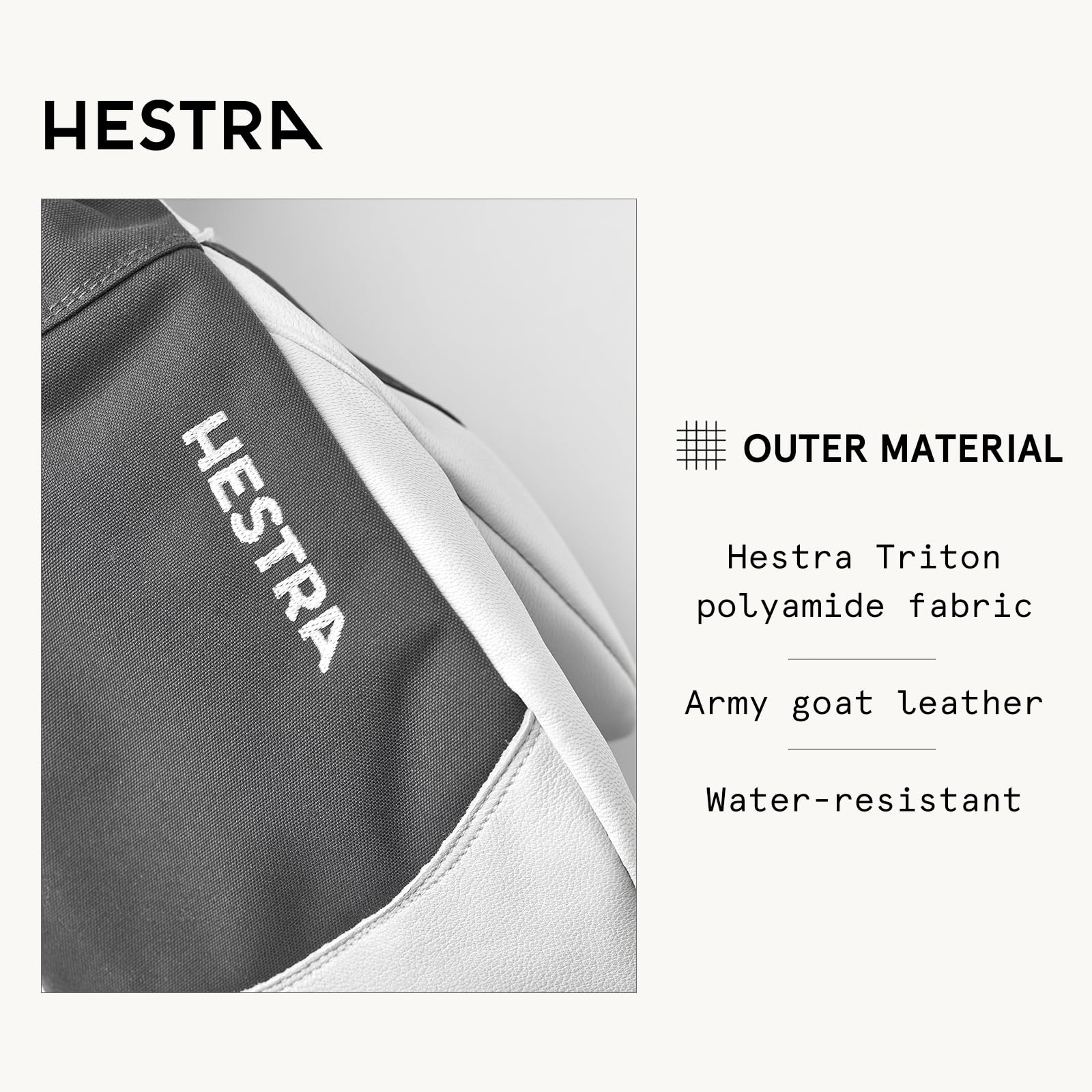 Hestra Army Leather Heli Ski Glove - Classic Snow Mitten for Skiing, Snowboarding and Mountaineering, Grey, 8
