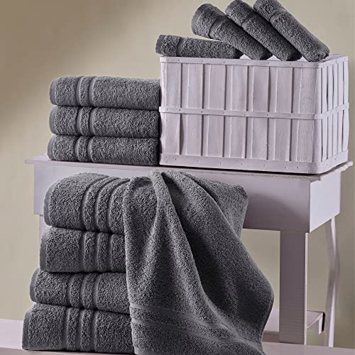 Hawmam Linen Grey Bath Towels Set of 4, Cotton Body Towel for Hotel, Gym, Spa, Soft Extra Absorbent Quick Dry Towels for Bathroom 27x54 Inch