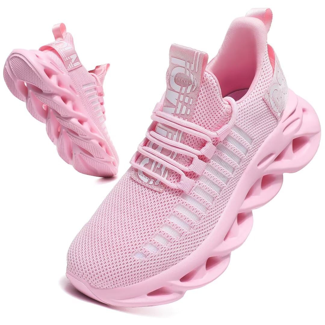 Jakcuz Ladies Slip on Shoes Trainers Comfortable Sneakers Fashion Pink Color Shoes for Women Sport Sneaker Size 8