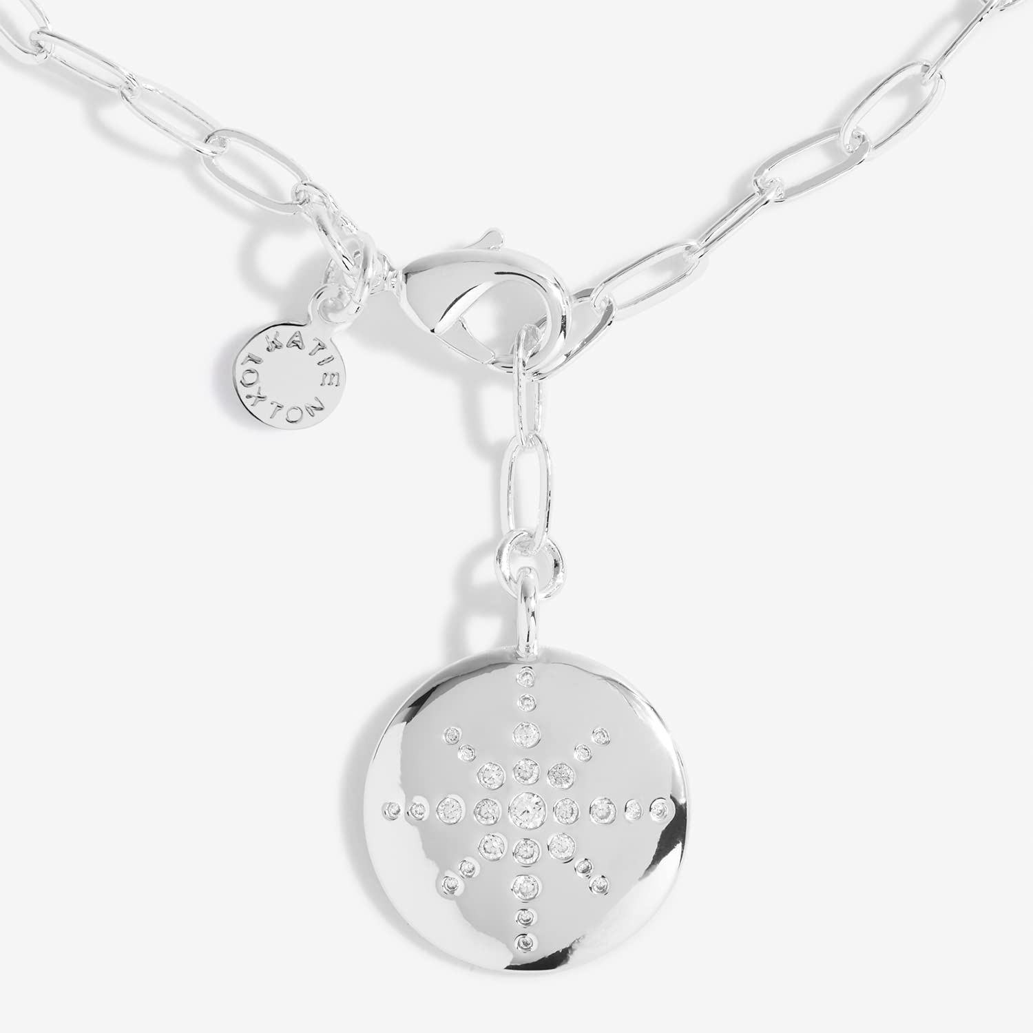KATIE LOXTON Nova Womens Silver Plated 7.87 Inch Adjustable Charm Bracelet Pave Crystal Disc