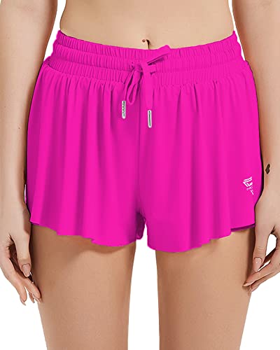 Wsirmet Womens Flowy Athletic Shorts 2 in 1 Workout Running Yoga Shorts Summer Spandex Shorts Butterfly Skirts Cute Clothes Black