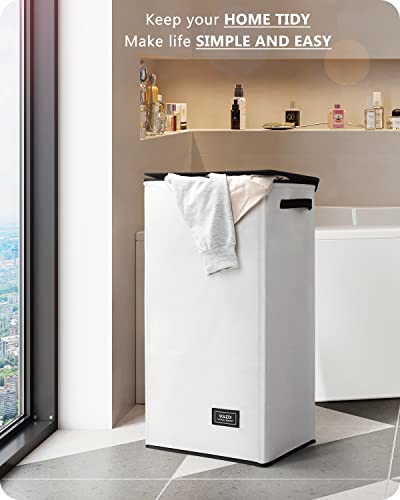 SOLEDI Laundry Hamper with Lid - 100L XL - Large Laundry Basket with Removable Bag, Collapsible Laundry Baskets, Convenient Storage - Hampers for Laundry for Bedroom, Bathroom, Closet, Dorm, Off-White