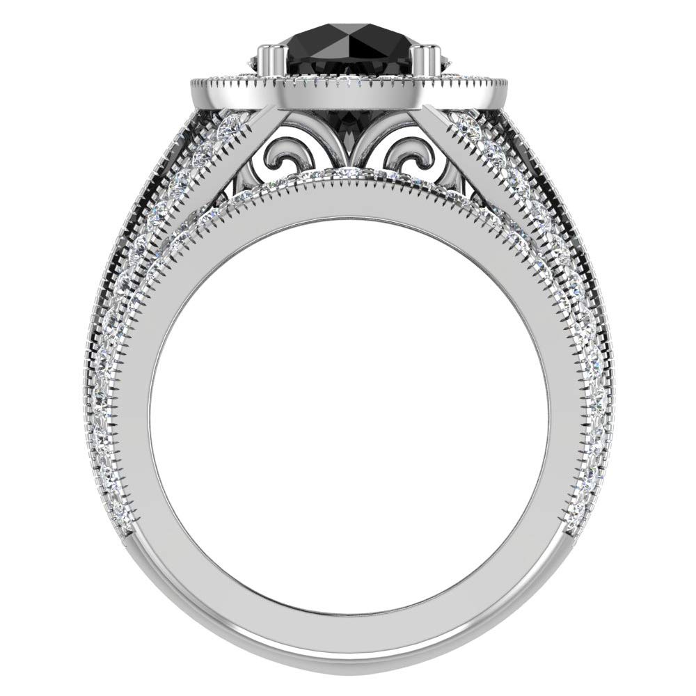 Glitz Design 14K White Gold Large Black Diamond Wedding Ring Sets for Women Round Cut Halo Diamond Rings 4.95 Carat (G,SI) (RS 85)