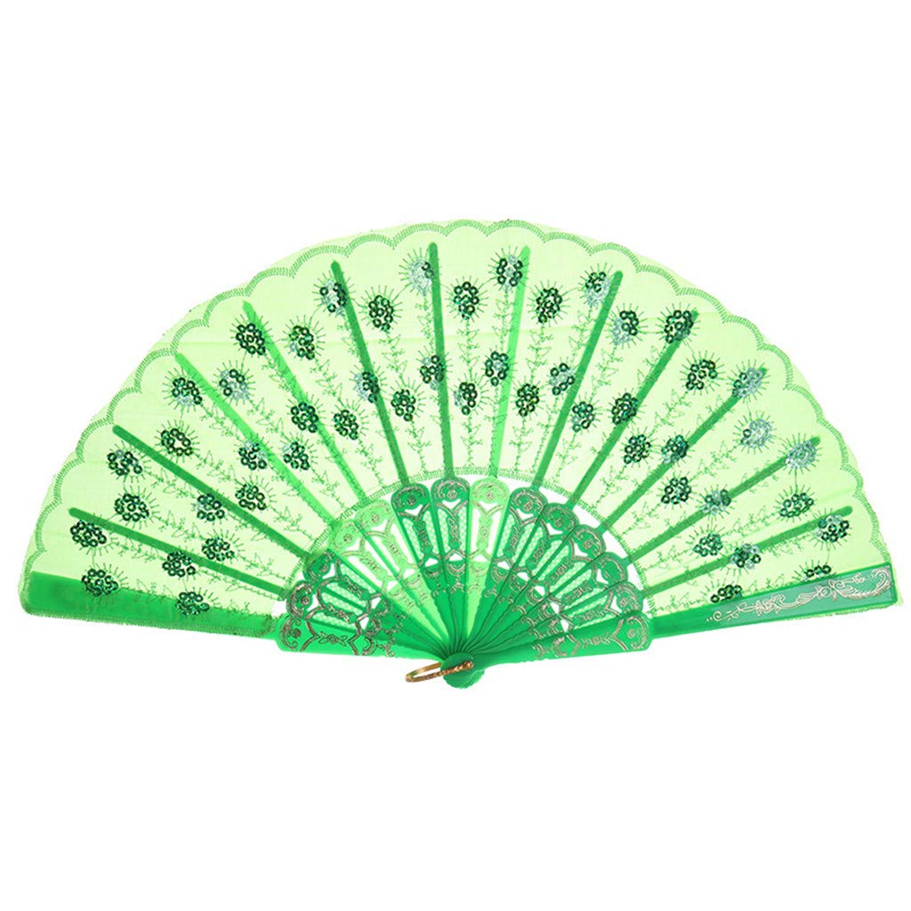 Kavolet Chinese Style Dance Wedding Party Lace Silk Folding Hand Held Flower Fan Party Performance Hand (Color : Red)