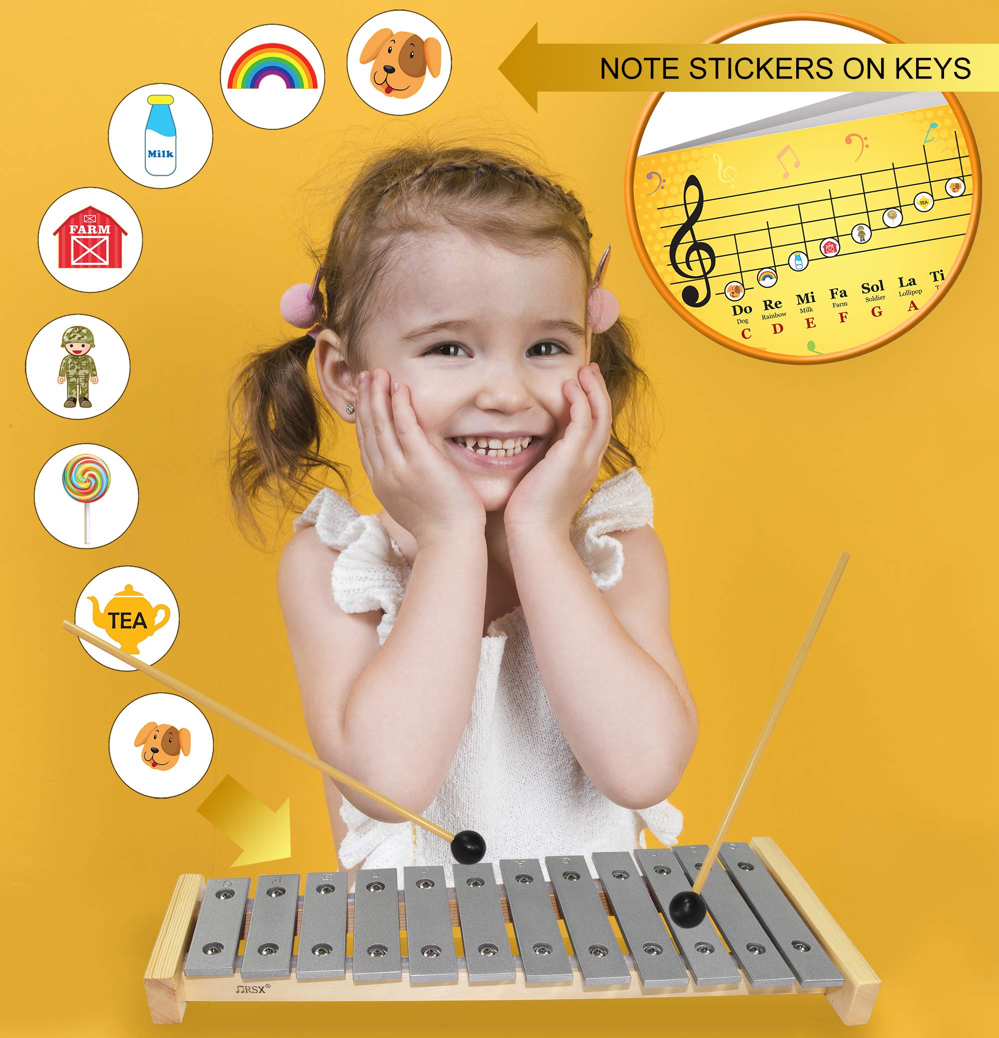 Glockenspiel 12 Note - Play-by-Picture Xylophone with Sheet Music Book - 34 Easy Play Songs