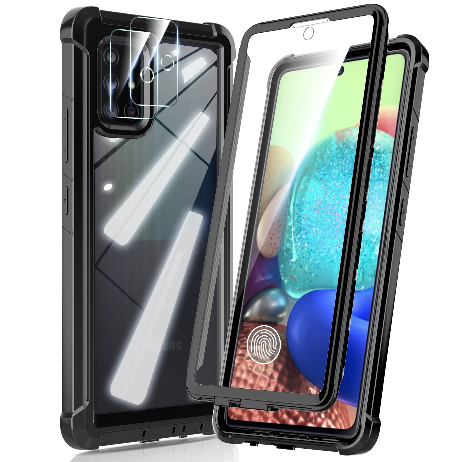 HATOSHI Samsung Galaxy A71 5G Case with Built in Screen Protector - Not for Verizon A71 5G UW, A71 4G, Military Grade Heavy Duty Protection, Crystal Clear Back, Full-Body Rugged Phone Case