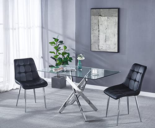 Yoluckea Modern Rectangular Glass Table Tempered Glass Dining Table with Stainless Steel Base Clear Beveled Edges Glass Kitchen Table for Home Kitchen Dining Room 51.20"W x 31.50"D x 29.50"H Silver