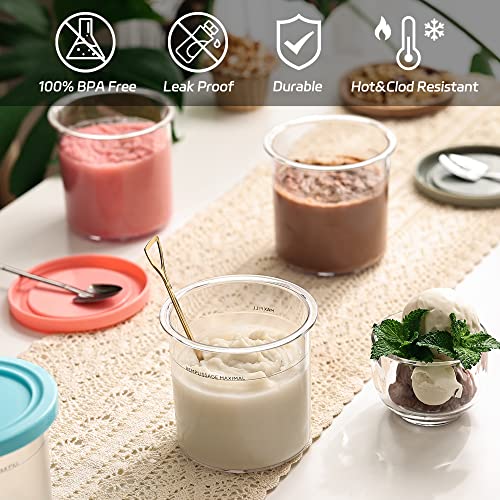 ZYHOONE Ice Cream Pint Containers Replacement for Ninja Creami Pints and Lids,Compatible with NC301 NC300 NC299AMZ Series Ice Cream Maker,with 4 Scoops,Dishwasher Safe Gray/Pink/Green/Blue