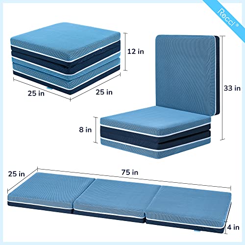 RECCI 4-Inch Tri Folding Mattress, Folding Memory Foam Mattress, Folding Mattress, Sleeping Mattress for Floor, Tri Fold Mattress with Removable and Washable Cover, Storage Bag Included, 25β x 75β