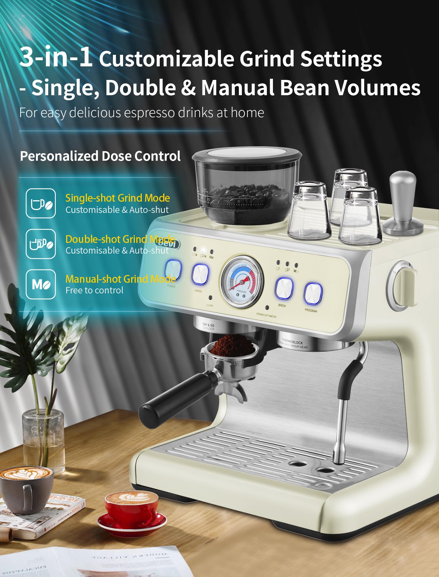 Gevi Espresso Machine & Coffee Maker - 20Bar Semi Automatic Espresso Machine With Grinder & Steam Wand – All in One Espresso Maker & Latte Machine for Home Dual Heating System