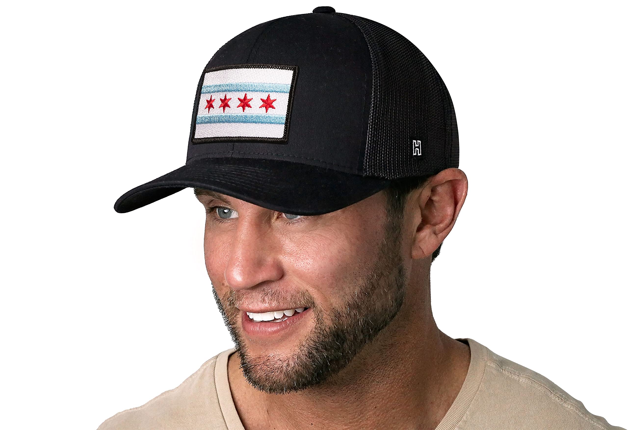 HAKA Chicago Flag Hat β Chicago Trucker Hat for Men & Women, Adjustable Baseball Cap, Mesh Snapback, Outdoor Golf Hat - Black
