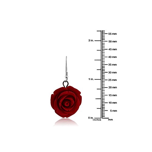 Gem Stone King 20MM 925 Sterling Silver Red Simulated Coral Carved Rose Flower Earrings