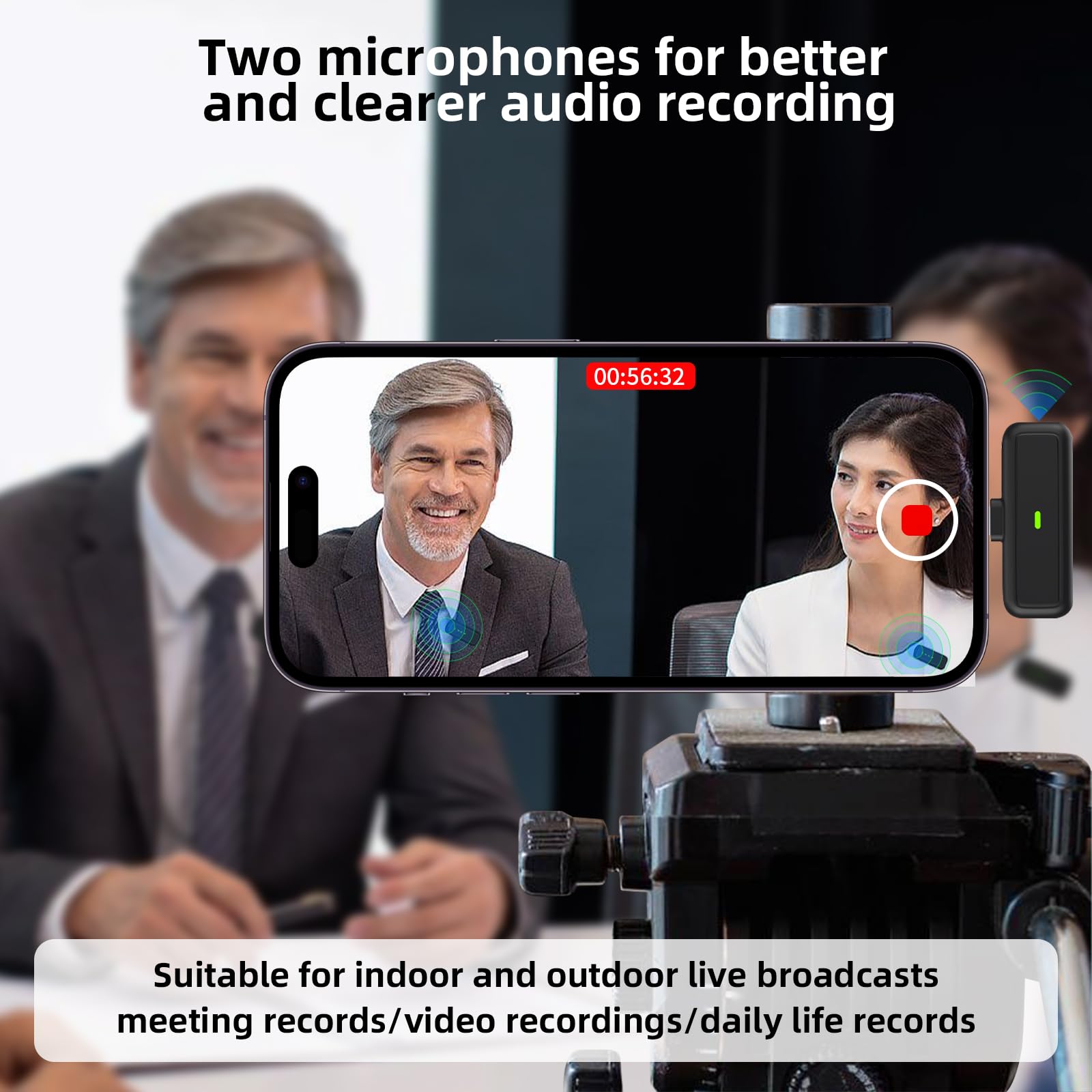 HAILIWEI 2.4Ghz Wireless Microphone System, Upgraded Dual Lavalier Microphone, Crystal Sound, Plug and Play, 60 Feet Long Distance Recording, Large Capacity Battery, Includes Charging Box