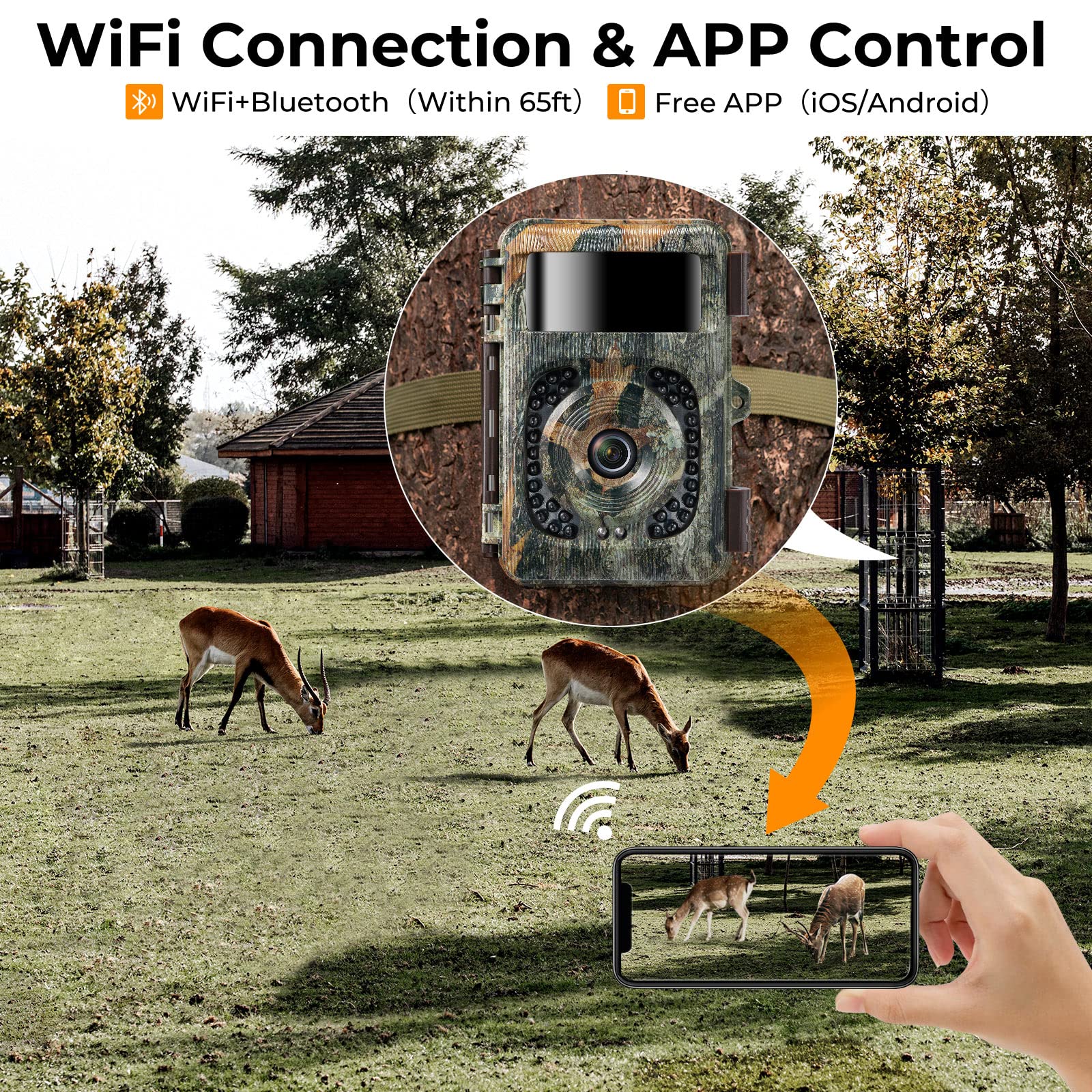 K&F Concept 4K 32MP WiFi Trail Camera, Bluetooth Game Camera with No Glow Night Vision Motion Activated IP66 Waterproof, 0.2s Trigger Time, H.264 HD Video Hunting Camera for Wildlife Monitoring