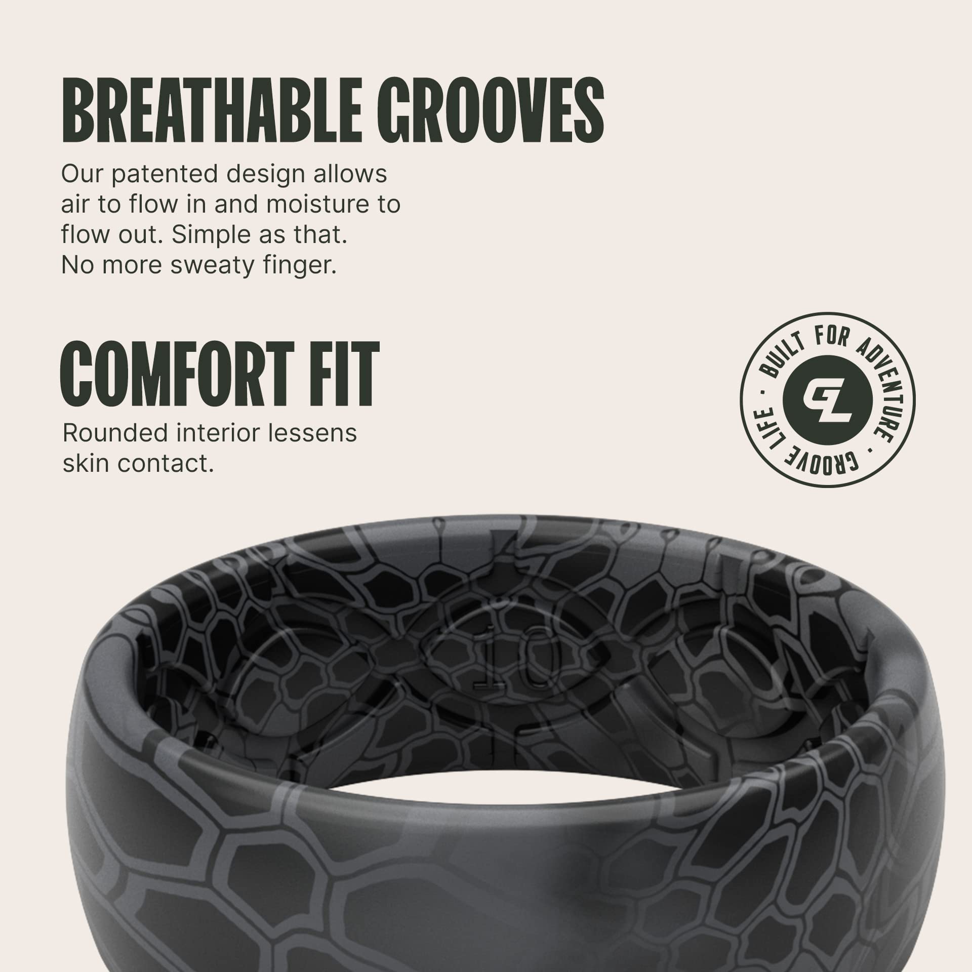 Groove Life Kryptek Typhon Camo Silicone Ring Breathable Rubber Wedding Rings for Men, Lifetime Coverage, Unique Design, Comfort Fit Ring - Size 9