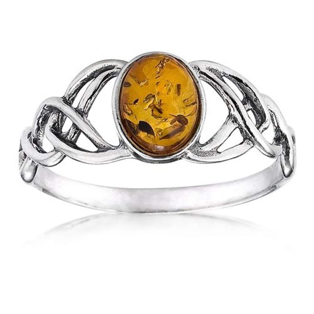 Ian and Valeri Co. Amber Sterling Silver Oval Celtic Knots Ring