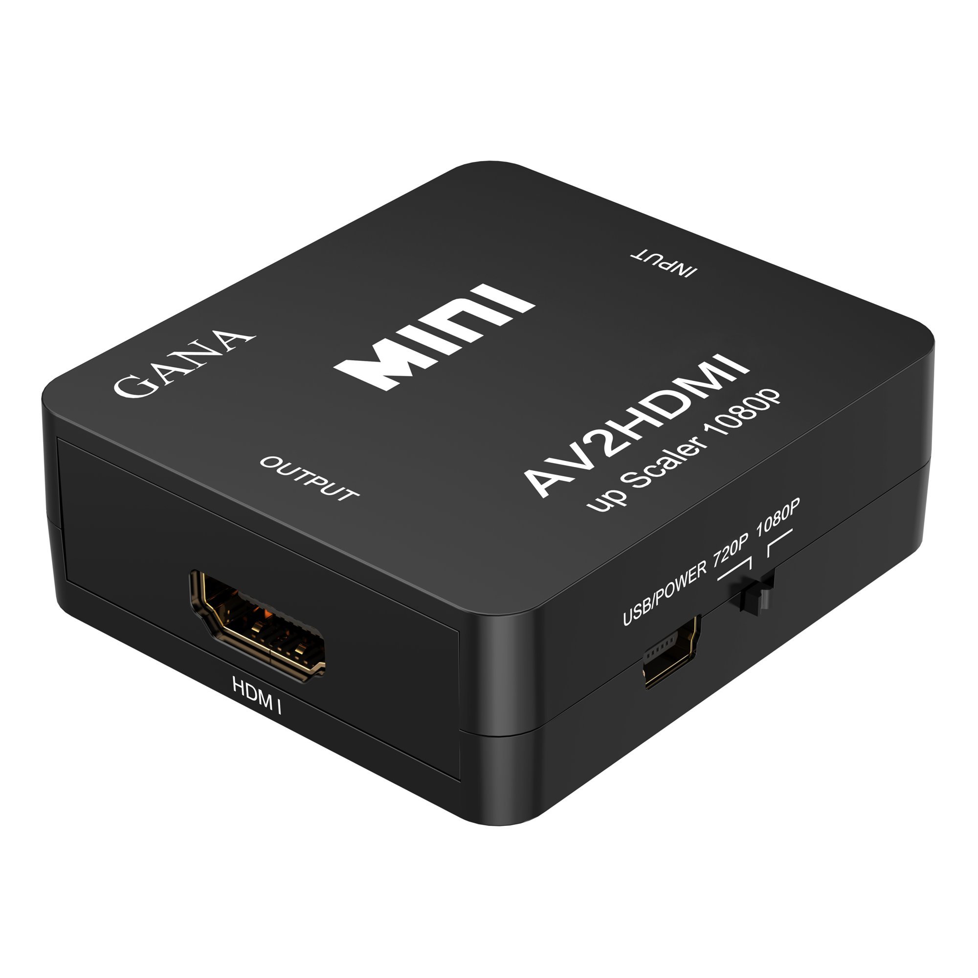 GANA RCA to HDMI, 1080P Mini RCA Composite CVBS AV to HDMI Video Audio Converter Adapter Supporting PAL/NTSC with USB Charge Cable for PC Laptop Xbox PS4 PS3 TV STB VHS VCR Camera DVD (Black)