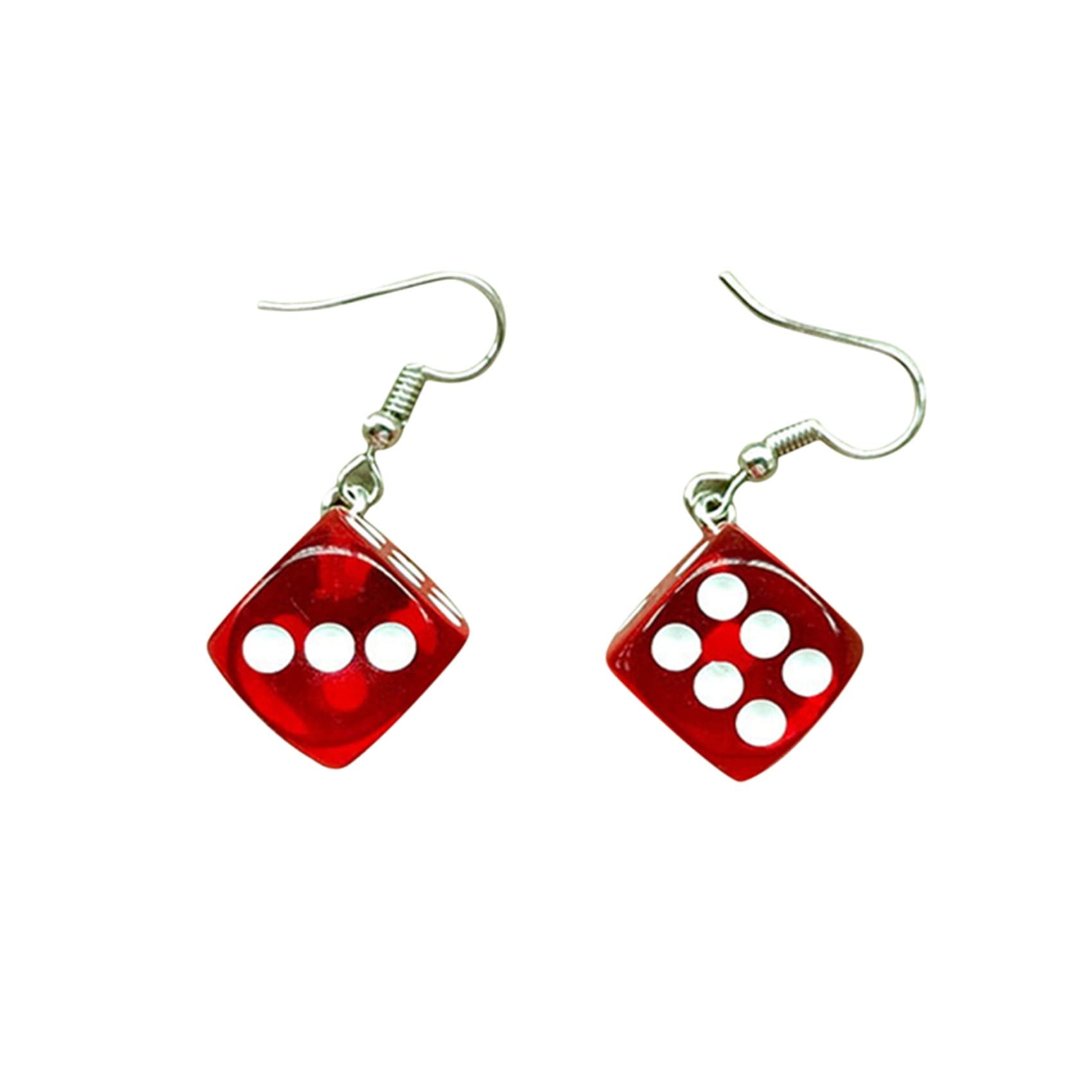 Iumer Women Dice Earrings Disco Dancing Earrings Punk Funny Geometric 3D Dice Drop Dangle Earrings Party Jewelry (Red, 1 Pair), 1 pair
