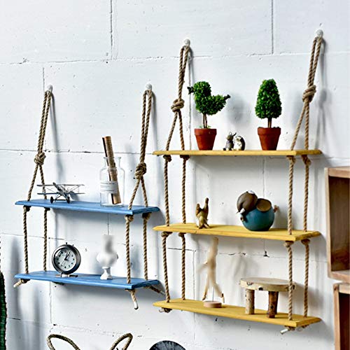 PIBM Stylish Simplicity Shelf Wall Mounted Floating Rack Shelves Wooden Store Display 1 Layer/ 2 Layers / 3 Layers / 4 Layers,4 Colors, Blue , 49.5X14X63cm